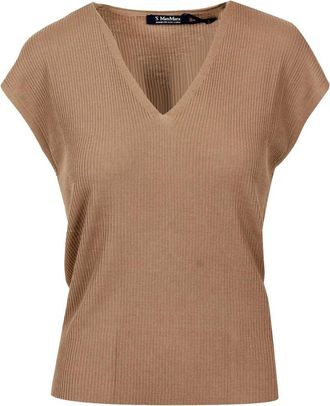 Max Mara Pull col V c&ocirc;tel&eacute; - Femme - Pulls - Beige - Taille: 42 FR