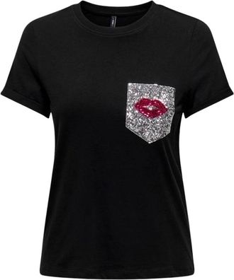 Only Ninka Life Kurzarm T-Shirt - - Tops - Damen - Schwarzk - M