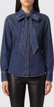 Self Portrait Baumwolldenim-Hemd mit Schluppenkragen und Taschen