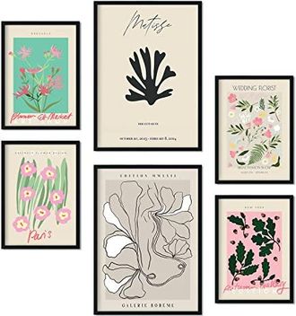 Nacnic Ensemble de 6 plaques dexposition Nacnic. Collection de panneaux avec collage esth&eacute;tique pour d&eacute;coration int&eacute;rieure. Tailles A3 et A4. Cadre noir