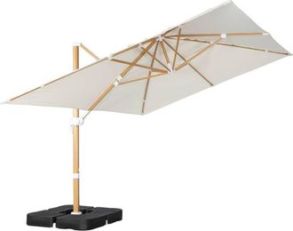 Sweeek Parasol d&eacute;port&eacute; rectangulaire 3x4m effet bois + dalles &agrave; lester 50x50cm &eacute;cru - Wimereux + Fixeo