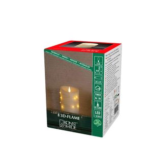 Konstsmide LED Echtwachskerze cremewei&szlig;, 3D Flamme, Draht umwickelt, 4/8h Timer, 1 bernsteinfarbene Diode/14 LED Tropfen, batteriebetrieben, Innen, Batterie: 2 x