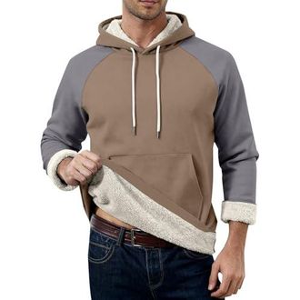 Generic Sweat à capuche doublé en polaire pour homme - Manches longues - Couleurs contrastées - Chandails dhiver - Hauts dautomne - Sweat à capuche chaud en p
