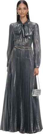 Self Portrait Femme, Robes, Gris, Taille: 38 FR Robe Longue Métallisée à Cravate