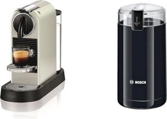 Nespresso DeLonghi EN167.W Citiz Kaffeekapselmaschine, Hochdruckpumpe & Bosch Hausgeräte TSM6A013B Kaffeemühle, Schwarz