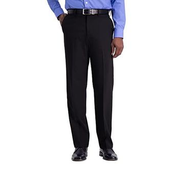 Haggar J.M. Haggar Mens Classic Fit Flat Front Solid Stretch Dress Pants, Black, 42W x 30L US
