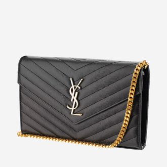 Saint Laurent Womens Wallet With Chain Quilted Leather Black Shoulder Bags