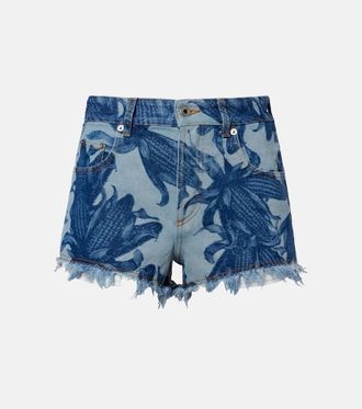 Loewe Short Paulas Ibiza en denim imprim&eacute; effiloch&eacute;