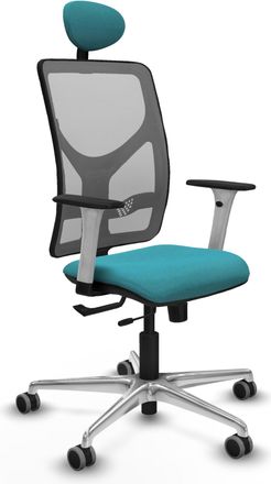 Piqueras y Crespo T&uuml;rkisfarbener Schreibtischstuhl mit wei&szlig;en und schwarzen Armlehnen, h&ouml;henverstellbarer Lendenwirbelst&uuml;tze und festem Kopfteil, ausgestattet mit Syncr