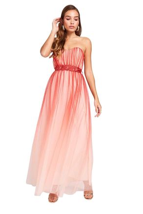 Little Mistress Damen Carissa Grapefruit Floral Belt Maxi Dress cocktailkleid, Orange (Grapefruit 001), 36 (Herstellergr&ouml;&szlig;e: 10)