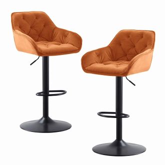 Ainpecca Barhocker 2er Set Samt, Drehbare Barst&uuml;hle h&ouml;henverstellbar mit Armlehne & Fu&szlig;st&uuml;tze, Gepolsterte K&uuml;chenhocker mit Knopfheftung, Tresenhocker f&uuml;r K&uuml;ch