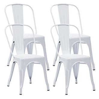 Duhome Chaise de Salle à Manger Lot de 4 Chaise de Cuisine Empilable Tabouret en Métal Siège avec Dossier pour Bar Café Salon Restaurant, Blanc