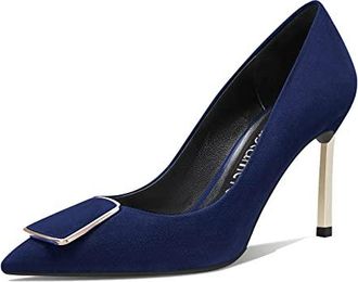Castamere Femmes Aiguille Haut High Talon Heel Fermé Pointu Bout Escarpins Slip-on Party Bureau Dress Cute Classique Chaussures 8.5 CM Heels Bleu Marin 38 EU