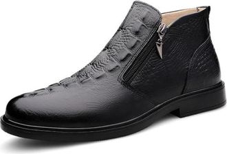 Generic Bottines Chelsea en cuir v&eacute;ritable imprim&eacute; alligator pour homme - Bout rond - Fermeture &eacute;clair lat&eacute;rale - Pour le travail de bureau, Noir, 42 2/3 EU
