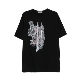 Yohji Yamamoto Homme, Tops, Noir, Taille: L T-shirt Noir en Coton à Imprimé Graphique