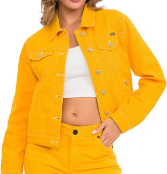 Cipo & Baxx Damen Jacke WJ212 Gelb - Stylische Jeansjacke im Casual Streetwear Look mit Knopfleiste & Brusttaschen - &Uuml;bergangsjacke f&uuml;r Alltag & Freizeit - WJ212 