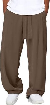 Generic Pantalon décontracté pour homme, taille élastique, cordon de serrage, pantalon palazzo baggy avec poches, couleur unie, léger, confortable, pantalon f