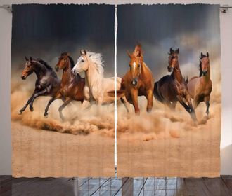 Abakuhaus Pferd Rustikaler Gardine, Equine Themed Tiere, Schlafzimmer Kräuselband Vorhang mit Schlaufen und Haken, 280 x 245 cm, Braun Sand