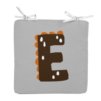 Fabulous Stuhlkissen, quadratisch, grau, E Elsa Ethan, Buchstabe Vorname Dinosaurier, Zeichnung für Kinder, 40 x 40 cm