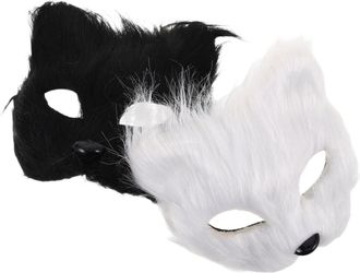 DOITOOL 2 STK. Teiliges Fuchsmasken-Set Halbgesichts-Maskerade mit Plüsch-Fell Unisex Karneval Halloween Kostüm Zubehör für Fotoautomaten und Cosplay-Party