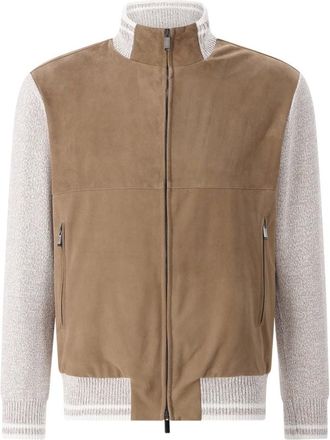 Paul & Shark Homme, Vestes, Brun, Taille: XL Bomber Hybride en Coton Piuma avec Suede Aqualeather