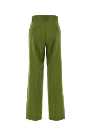 Weekend Womens Green Wool Visivo Palazzo Pant Pistacchio Exterior: Virgin Pantaloni Trousers