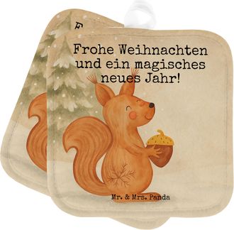 Mr. & Mrs. Panda Topfuntersetzer Eichh&ouml;rnchen Weihnachten Design - Geschenk, Frohe, topfhalter, Weihnachtsgru&szlig;, Topflappen, Weihnachtsmotiv, Guten Rutsch, Set, Topflap
