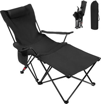 Generic IDEASY Campingstuhl Faltbar, Klappstuhl Camping mit Fußablage, 3-in-1 Camping Stuhl Klappbar, 4-Fach Verstellbarer Faltstuhl mit Getränkehalter, Stauf