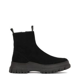 Kazar Wildleder flache Kn&ouml;chelstiefel mit Overlay - - Shoes - Damen - Schwarzk - 37 EU