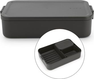 Brabantia Make & Take Brotdose Bento - Groß - Herausnehmbare Fächer - Deckel mit Klickverschluss - Gefriergeeignet - Spülmaschinen- & Mikrowellenfest - Dark Gre