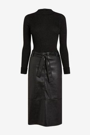 Next 2-in-1-Kleid 2-in-1 Hochgeschlossenes Kleid aus Kunstleder-Mix (1-tlg)