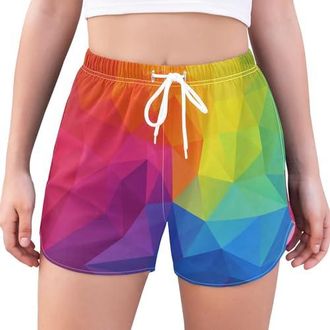 HMZXZ Short de bain géométrique arc-en-ciel triangle pour femme, short de bain coloré et décontracté, multicolore, XL
