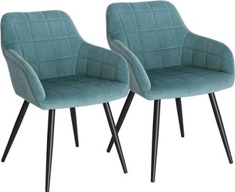 Woltu Lot de 2 Chaises de salle &agrave; manger avec accoudoirs Woltu Chaise de cuisine, Chaise de salon en Velours, Pieds en m&eacute;tal, Vert Turc