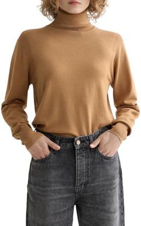 Scotch & Soda Womens Core Roll Neck Relaxed Pullover Sweater, Tobacco Melange, L