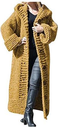 Generic Cardigan en tricot uni &agrave; boutons pour femmes long d&eacute;contract&eacute; &agrave; manches longues taille manteau plus femme manteau, jaune, XL
