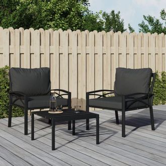vidaXL Vidaxl - Lot de 2 chaises de jardin avec coussins gris - Acier enduit de poudre - Dimensions 68x76x79 cm - Confort optimal avec accoudoirs incurv&eacute;s