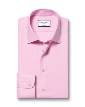 CHARLES TYRWHITT B&uuml;gelfreies Twill-Hemd - Rosa Knopfmanschette