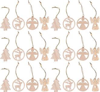 Amosfun Holz Weihnachtsbaumanh&auml;Nger Mit Engel Und Baum Design Feine Schnitzereien Christbaumschmuck Zum Aufh&auml;Ngen F&uuml;R Festliche Deko an W&auml;Nden T&uuml;Ren Und M&ouml;Bel