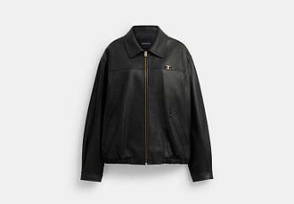 Coach Oversized-Lederjacke mit Heritage-C-Plaque