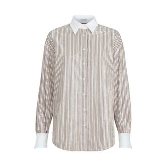 Brunello Cucinelli Femme, Blouses et Chemises, Multicolore, Taille: 36 FR Stripes Collared Cotton Shirt