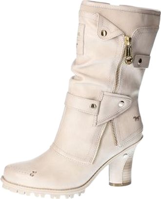 Mustang Jeans Damen Stiefelette Warmfutter Stiefel h&uuml;bsche Details Blockabsatz 1141-606, Gr&ouml;&szlig;e:40 EU, Farbe:Beige