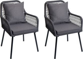 Mendler 2er-Set Gartenstuhl HWC-O12, Outdoor Sitz-/R&uuml;ckenpolster Aluminium Seilgeflecht Rope - anthrazit, Bezug dunkelgrau