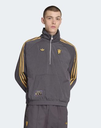 adidas Originals Manchester United - Terrace Icons - Veste à col avec fermeture éclair - Noir utilitaire
