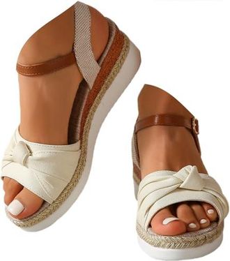 Generic Sandales espadrilles compens&eacute;es pour femme avec bride arri&egrave;re et sangle de cheville - Chaussures larges avec soutien de la vo&ucirc;te plantaire - Plateform