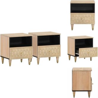 vidaXL Nachttische 2 Stk. 40x33x46 cm Massivholz Mango - Nachttisch - Mango Holzm&ouml;bel - Wohnzimmerdeko - Handgeschnitzt - Schlafzimmereinrichtung
