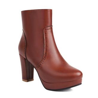 Generic Bottines &agrave; talon carr&eacute; et bout rond pour femme avec fermeture &eacute;clair lat&eacute;rale - Chaussures dhiver chaudes en peluche, marron, 38.5 EU