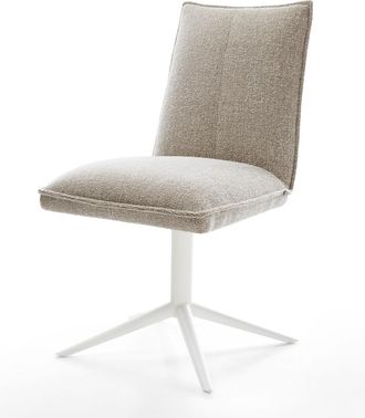 DELIFE Drehstuhl Lelio-Flex Webstoff Soft Beige Fu&szlig;kreuz Wei&szlig; 360&deg; drehbar Wippfunktion Taschenfederkern, Esszimmerst&uuml;hle
