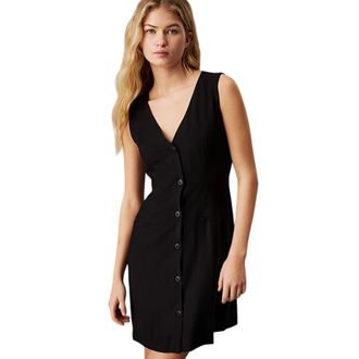 Calvin Klein Schwarzes &auml;rmelloses V-Ausschnitt Kleid - - Dresses - Damen - Schwarzk - S