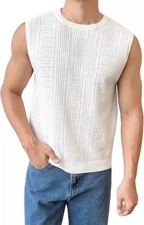 Generic Cardigan en coton 100 % sans manches pour homme Col rond Débardeur décontracté Pull Gilet Anime Pulls, blanc, XL