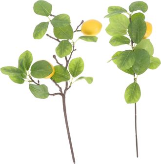 Garneck 2st Simulation Von Zitronenstecklingen Zitronenbaumblätter Gefälschte Pflanze Künstlich Gefälschte Kirsche Weingirlande Anlage Tischläufer Gelb Aufkle
